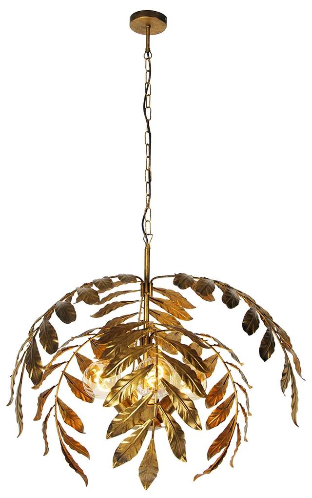 Vintage závěsná lampa starožitná zlatá 60 cm - Lípa
