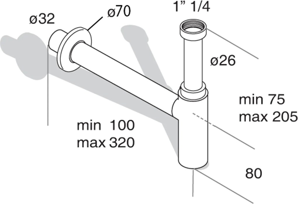 Omp Tea MINITOTI sifon pro umývátko, 5/4", odpad 32mm, černá mat 510.135.5.X