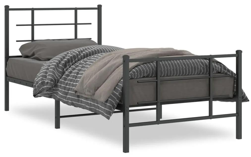Kovový rám postele s hlavovým a nožním čelem černý 90 x 190 cm - Default Title