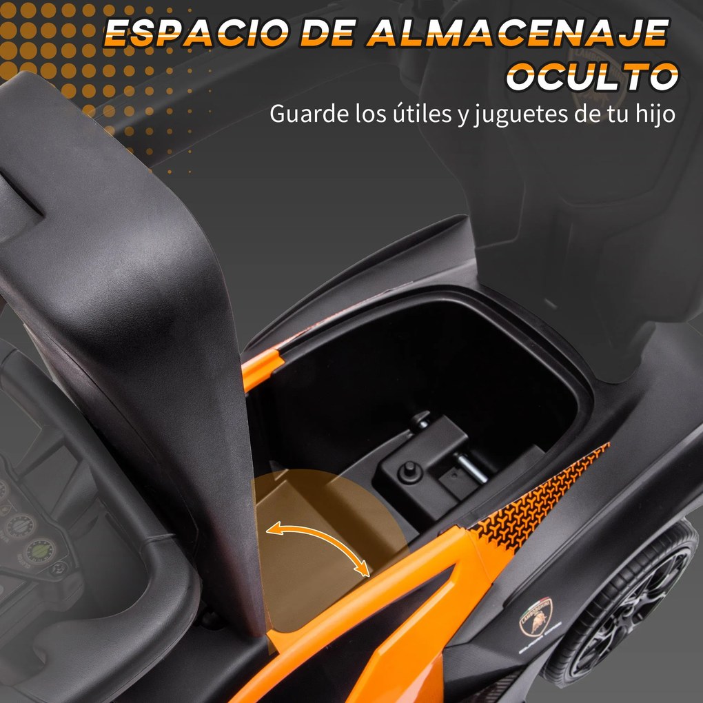 AIYAPLAY 2-v-1 Lamborghini Essenza SCV12 Dětské Odpojovací Auto 12-36 Měsíců S Tlačítkem A Odnímatelnou Rukojetí 86.5x40x89.5 cm Oranžové a Černé