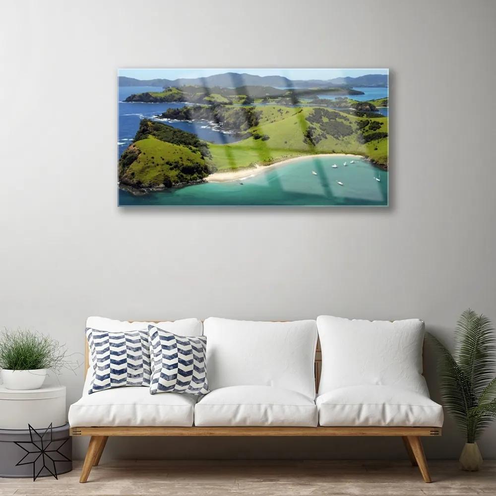 Obraz na skle Moře Pláž Les Krajina 140x70 cm