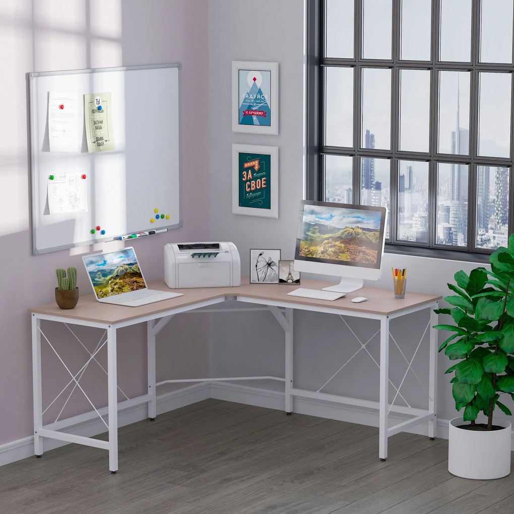 HOMCOM Psací stůl do tvaru písmene L Rohový psací stůl 150x150x76cm Rohový psací stůl z MDF v přírodní barvě pro domácí kancelář a pracovnu