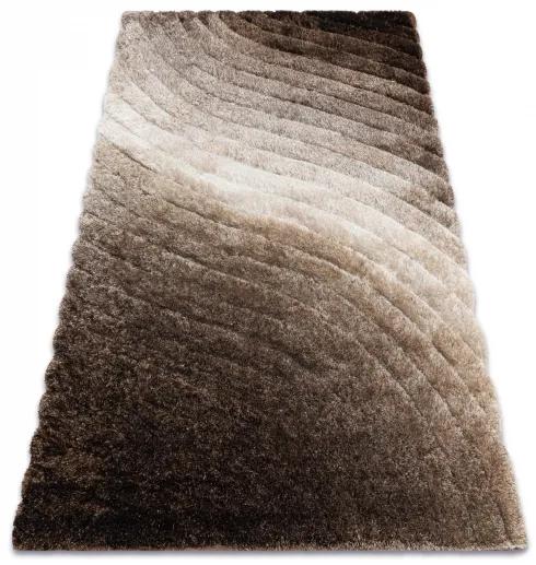 Kusový shaggy koberec FLIM 006-B2 Pruhy hnědý Rozměr: 120x160 cm