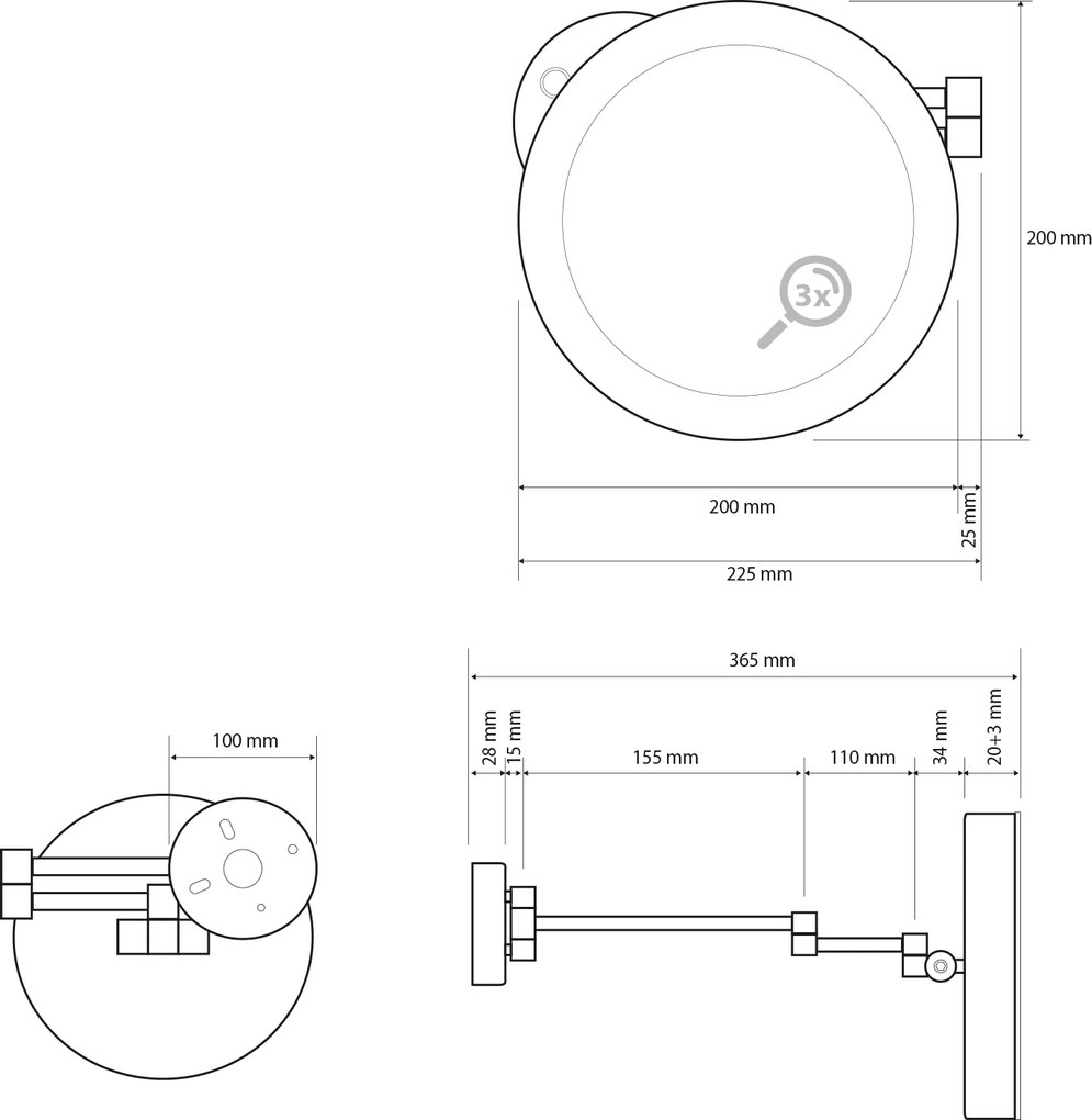 Sapho Sapho, X-ROUND BLACK závěsné kosmetické zrcadlo LED, průměr 200mm, černá, XR016B