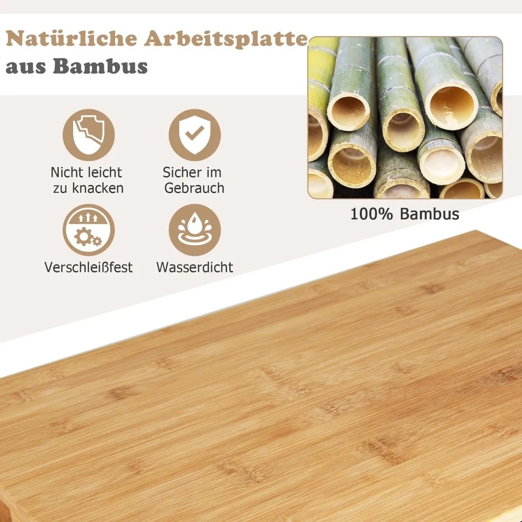 Costway Kuchyňský ostrov Bamboo Kitchen Island s výsuvnou zásuvkou a bočním