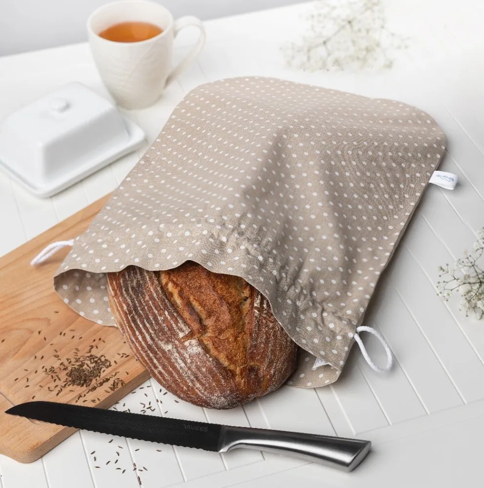 Wrap - up Funkční pytlík Wrapáček, obal vel. XL na chleba i pečivo, režný s puntíkem