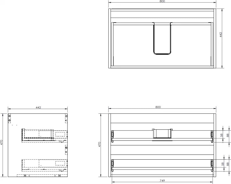Mexen Rivel, koupelnová skříňka 80 cm, 2 zásuvky, drážkovaná, grafitová matná, 91A20-08047-2-BFF66