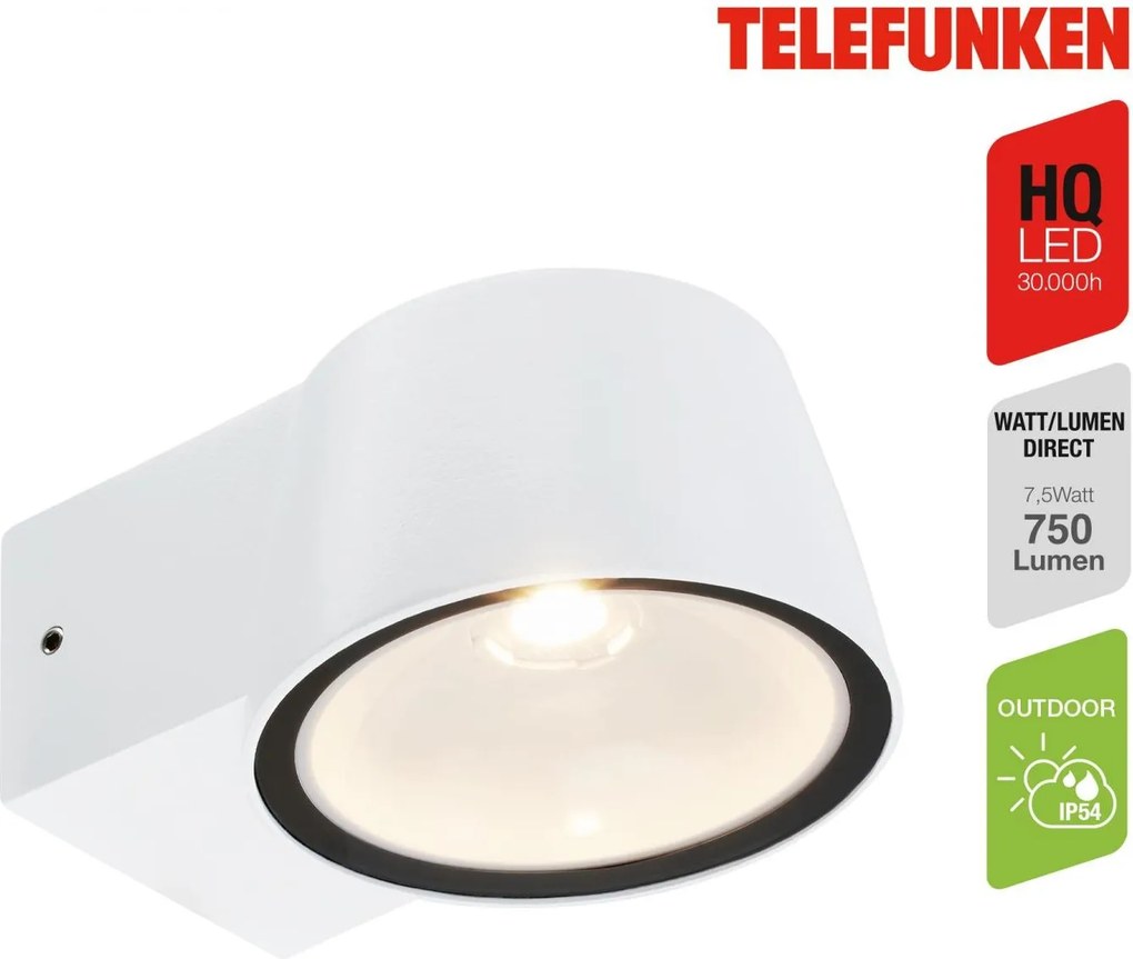 TF 323006TF TELEFUNKEN LED venkovní nástěnné svítidlo, IP54 voděodolné a prachotěsné, bílý hliník - BRILONER