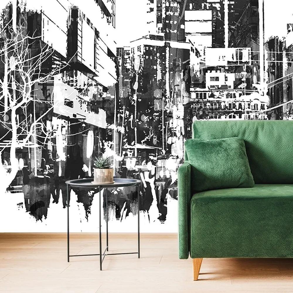 Samolepící tapeta černobílá abstraktní panorama města - 150x270