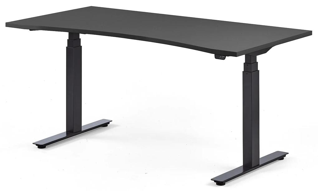 AJ Produkty Výškově nastavitelný stůl MODULUS, vykrojený, 1600x800 mm, černý rám, černá