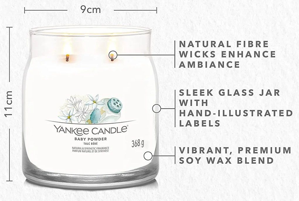 Yankee Candle vonná svíčka Signature ve skle střední Baby Powder 368g