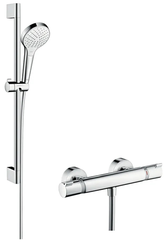 Hansgrohe Croma Select S - Sprchový systém na stěnu Vario s termostatem Ecostat Comfort a sprchovou tyčí 65 cm, bílá / chrom 27013400