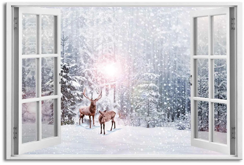 3D obraz okno jeleni Velikost (šířka x výška): 120x80 cm