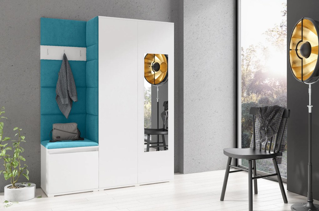 Eka Předsíňová stěna s čalouněnými panely Trinity 11 - Bílá / Azurová 2313