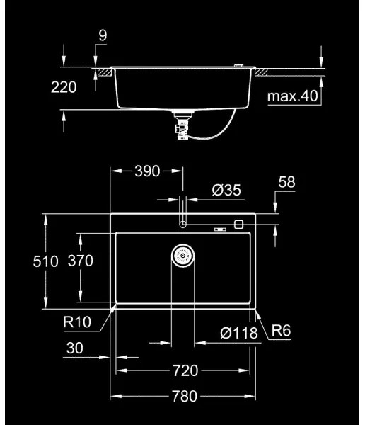 GROHE 31652AP0 - Kompozitní dřez K700 780 × 510 mm granit/černá