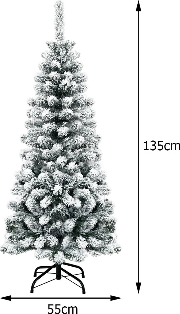 Costway 135 cm umělá tužka Vánoční stromeček se sněhem a 150 LED světýlky
