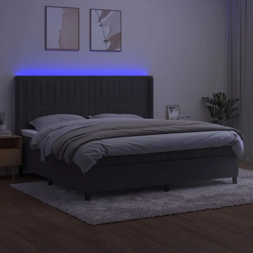 Box spring postel s matrací a LED tmavě šedá 200x200 cm samet 3139704