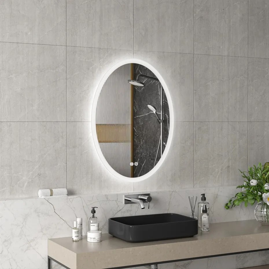 Erga Paola, oválné LED zrcadlo 60x80cm, 2070 lm, 3 barvy světla, přední a zadní osvětlení, ERG-V01-302-6080-00