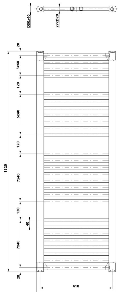 Aqualine Aqualine, DIRECT topné těleso s bočním připojením 450x1320 mm, černá matná, ILR34B