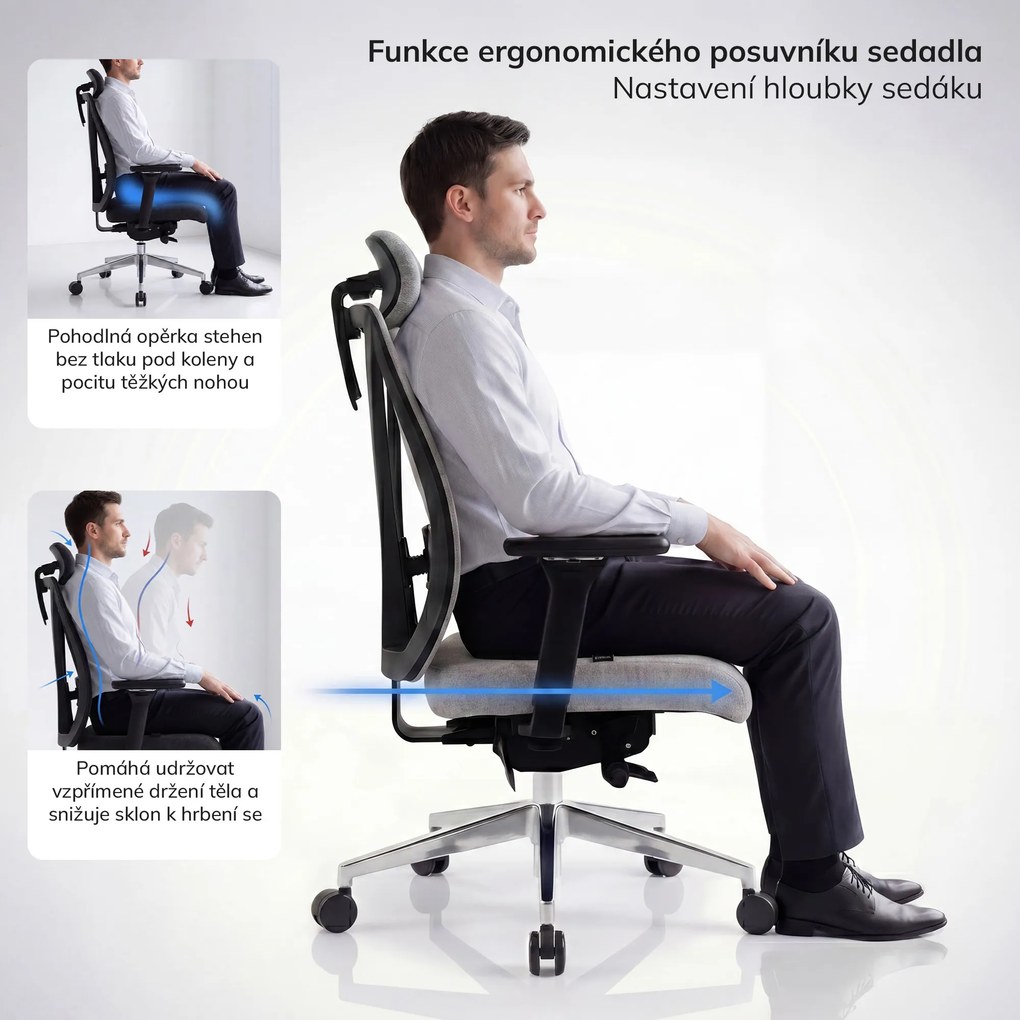 Ergonomická otočná kancelářská židle, šedá: VECTOR