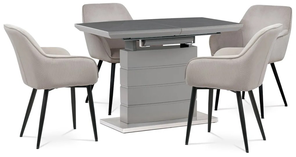 AUTRONIC Jídelní stůl 120+40x70 cm, keramická deska šedý mramor, MDF, šedý matný lak
