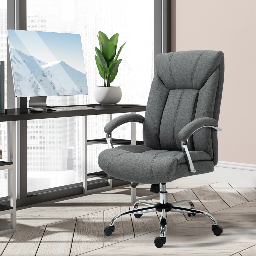 Ergonomická výškově nastavitelná kancelářská židle Vinsetto s funkcí houpání v šedé barvě pro kancelář a domácí kancelář