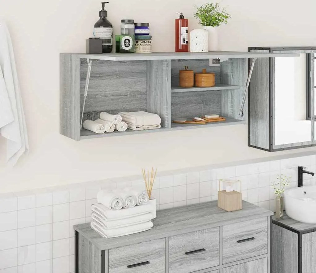 vidaXL Koupelnová nástěnná skříňka 100x25x40 cm kompozitní dřevo [860109] Barva: šedá sonoma