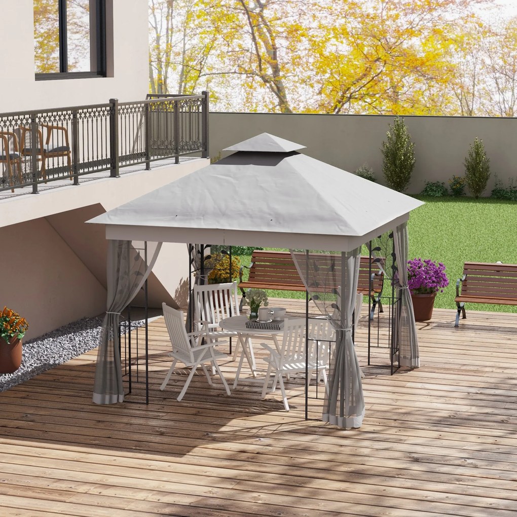 Pavilon s dvojitou střechou, 3x3 m Vodoodpudivý Stabilní Zimní zahradní pavilon s moskytiérou Světle šedý