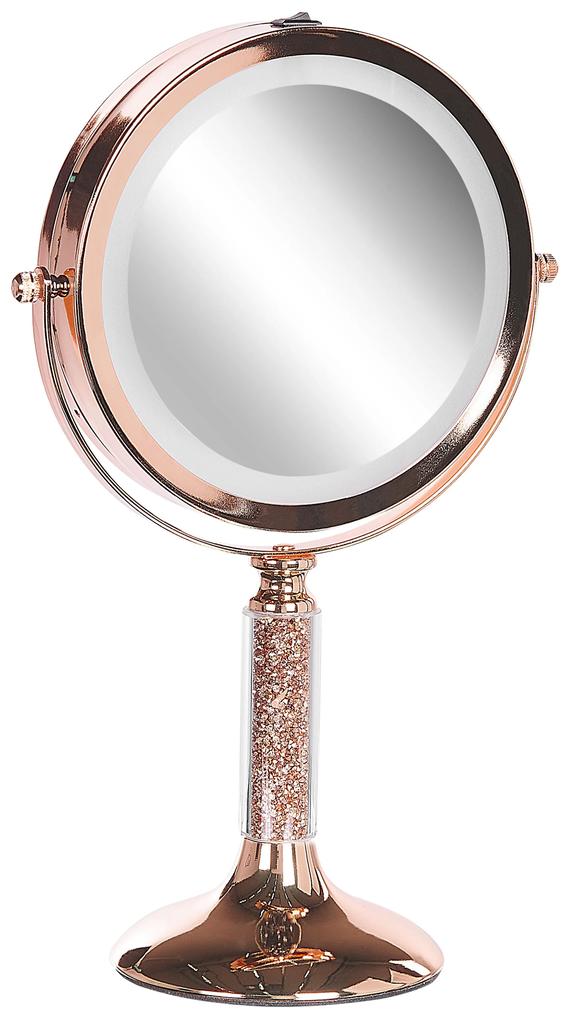 Kosmetické zrcátko s LED osvětlením ø 18 cm růžově zlaté BAIXAS Beliani