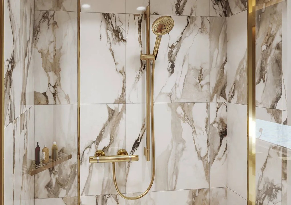 Hansgrohe Unica, S Puro sprchová tyč 650 mm se sprchovou hadicí Isiflex 1600 mm, leštěný vzhled zlata, HAN-28632990