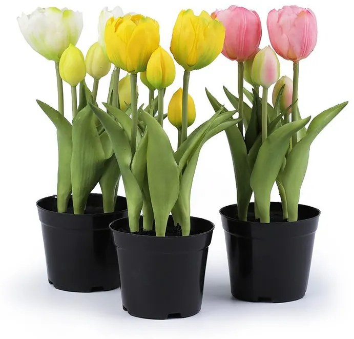 Umělé tulipány v květináči - 3 (25 cm) růžová sv.
