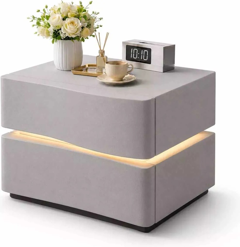 LuxuryForm DESIGN Noční stolek ALVA s LED osvětlením – světle šedý