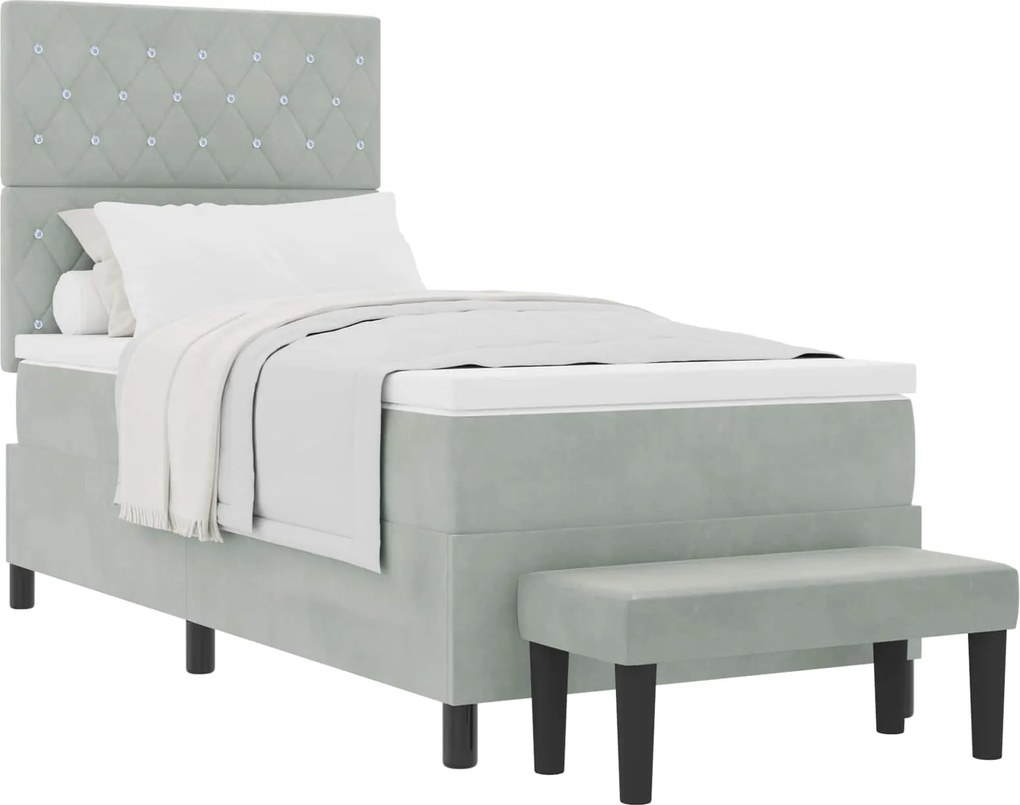 Postel s boxspringem s čelo Světle šedá 190 x 90 cm samet 3344414