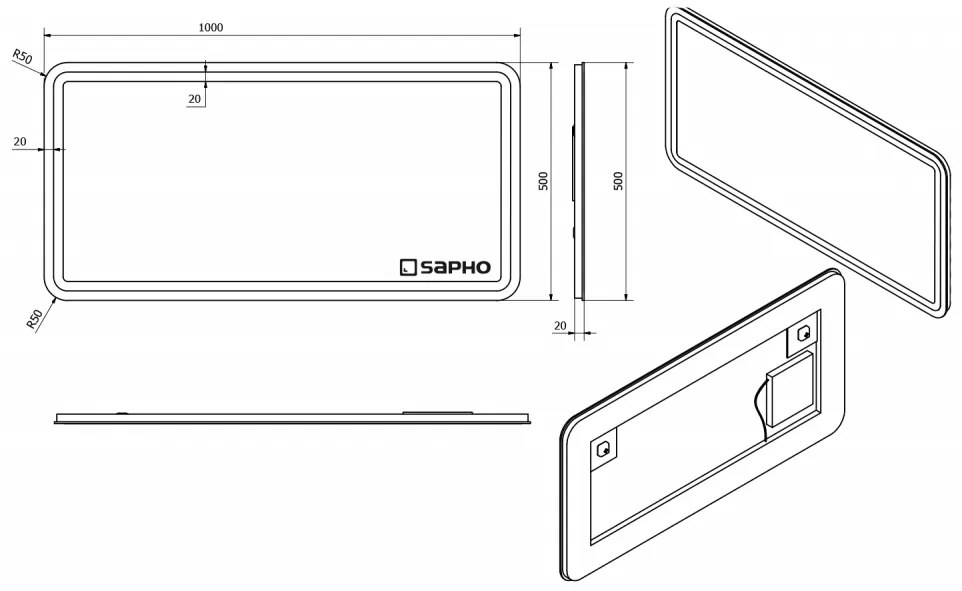 Sapho NYX zrcadlo s LED osvětlením 1000x500mm NY100