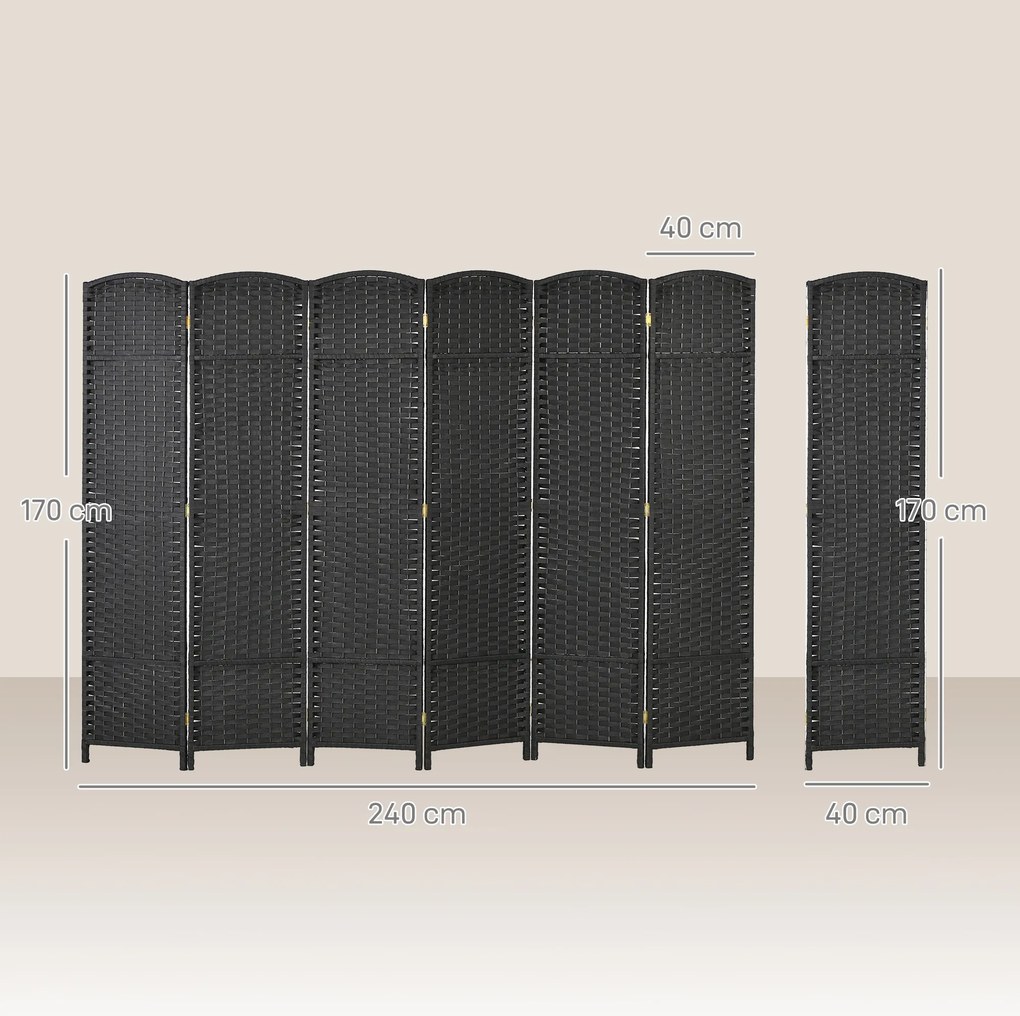 HOMCOM Skládací rozdělovací stěna 6-panelová 240x170 cm - Záclona pro soukromí do obývacího pokoje, ložnice, kanceláře - černá