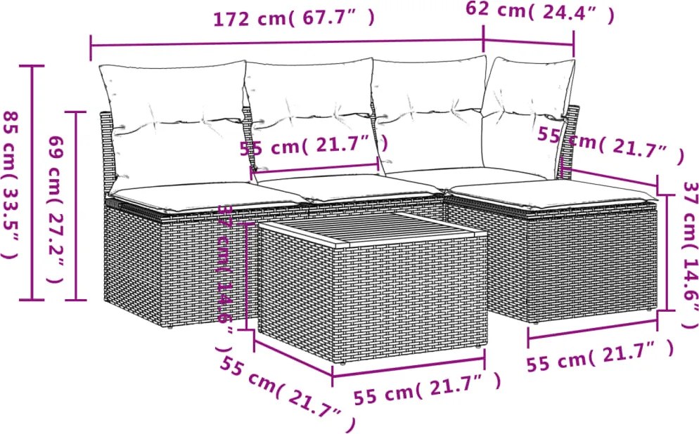 5dílná zahradní sedací souprava s poduškami béžová polyratan 3223594