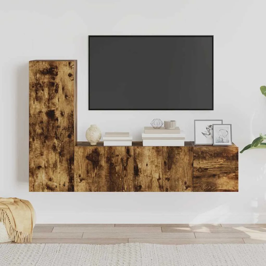 3dílný set TV skříněk kouřový dub kompozitní dřevo 3120224