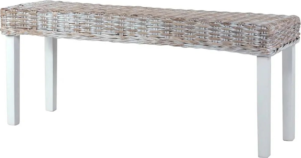Lavice 110 cm bílý přírodní kubu ratan a masivní mahagon 285788