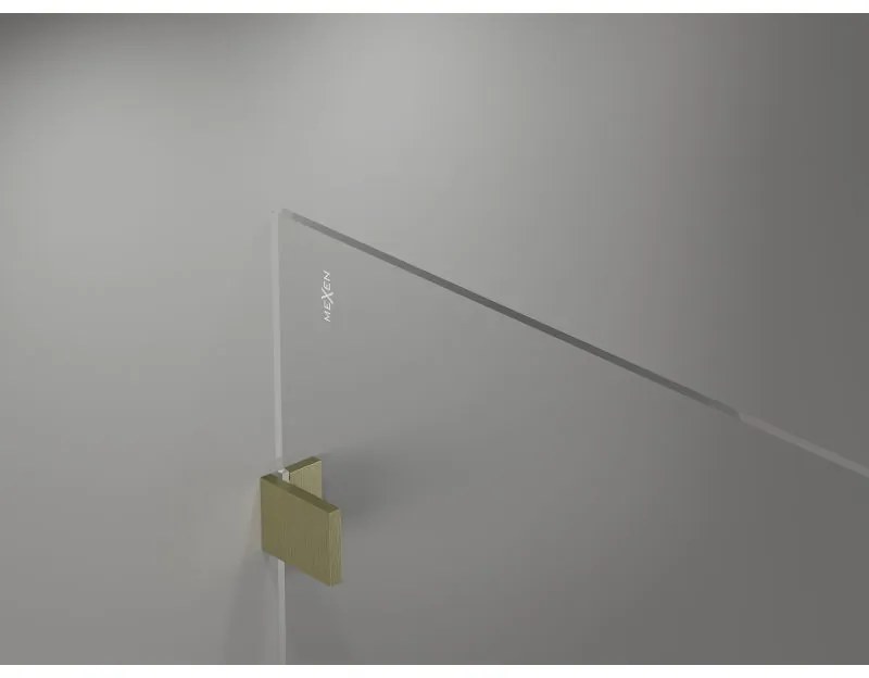 Mexen Lunar sprchová stěna levá 140 x 200 cm, 8mm čiré sklo, zlatá matná, 830-140-000-55-00-L