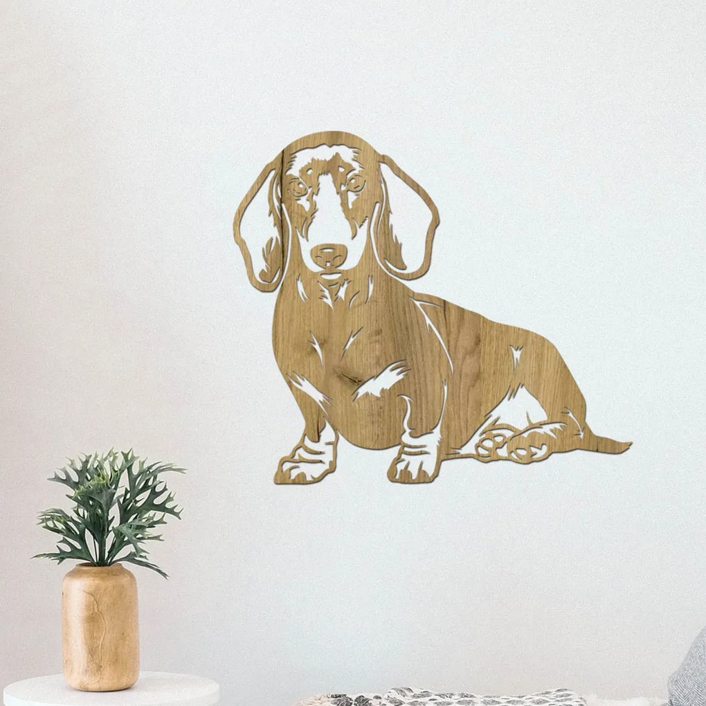 dřevo života Dřevěná dekorace psa Jezevčík Zvolte rozměr (cm): 60x54, Zvolte barvu dekoru: Horský dub