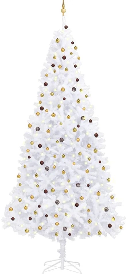 3077789 vidaXL Umělý vánoční stromek s LED diodami a sadou koulí 300 cm bílý