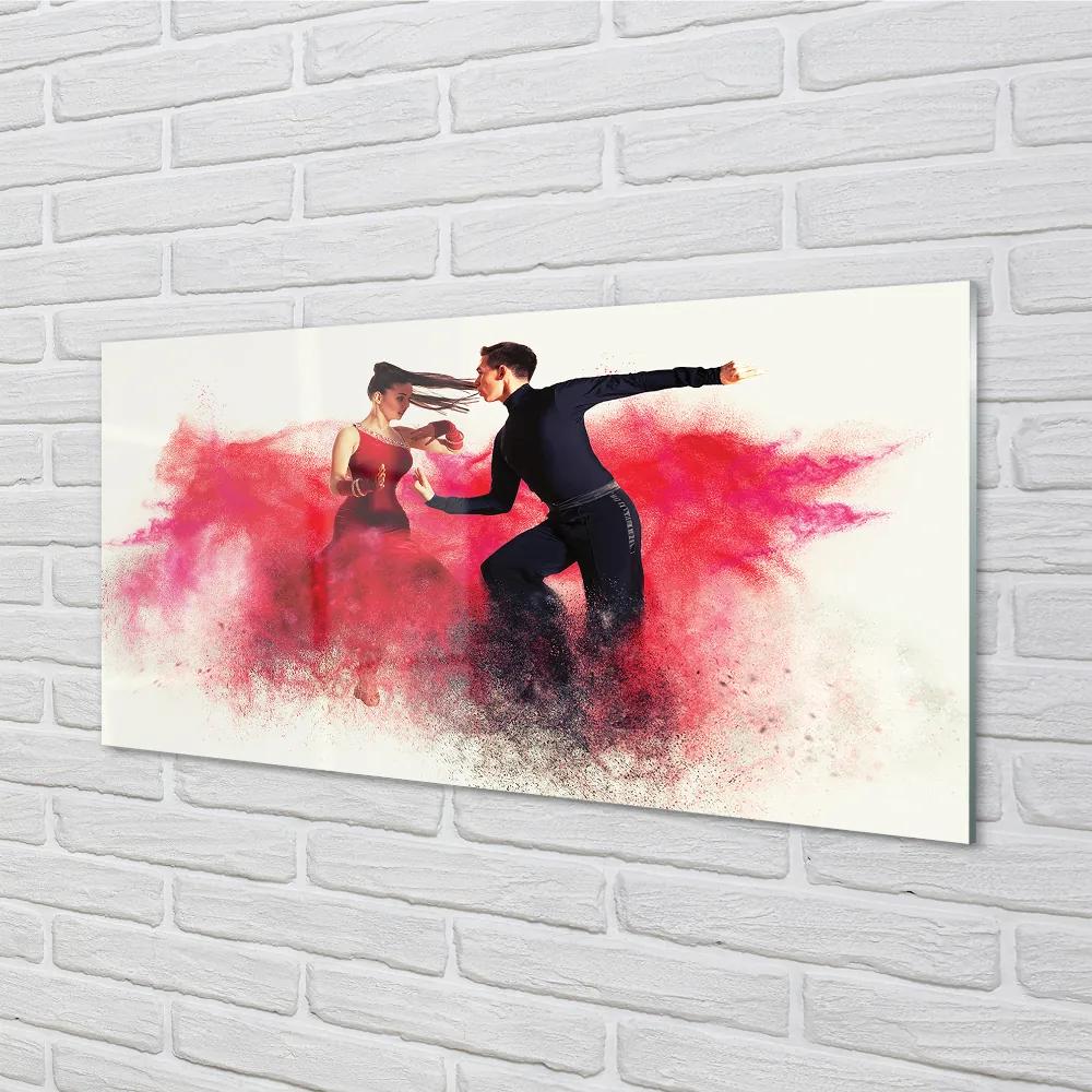 akrylový obraz Lidé červený kouř 100x50 cm