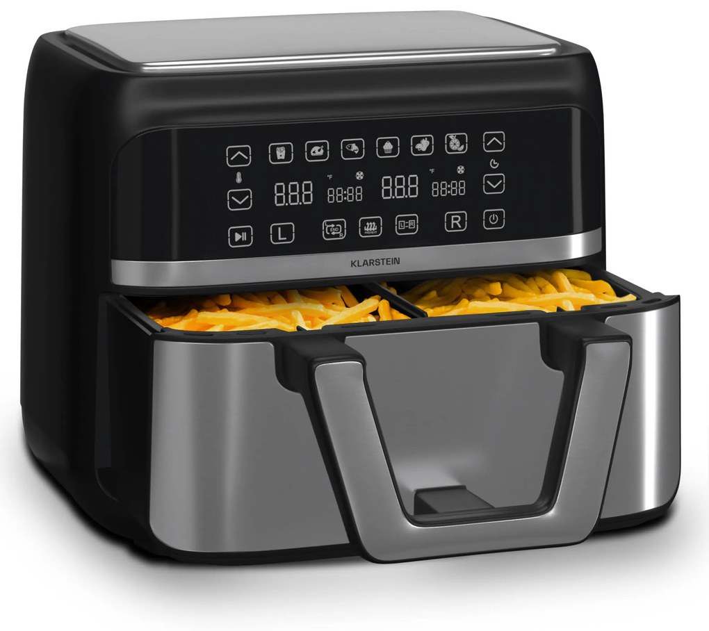 Klarstein VitaFry Duo Elegance, horkovzdušná fritéza, 7,6 l, 2 varné zóny, 6 programů