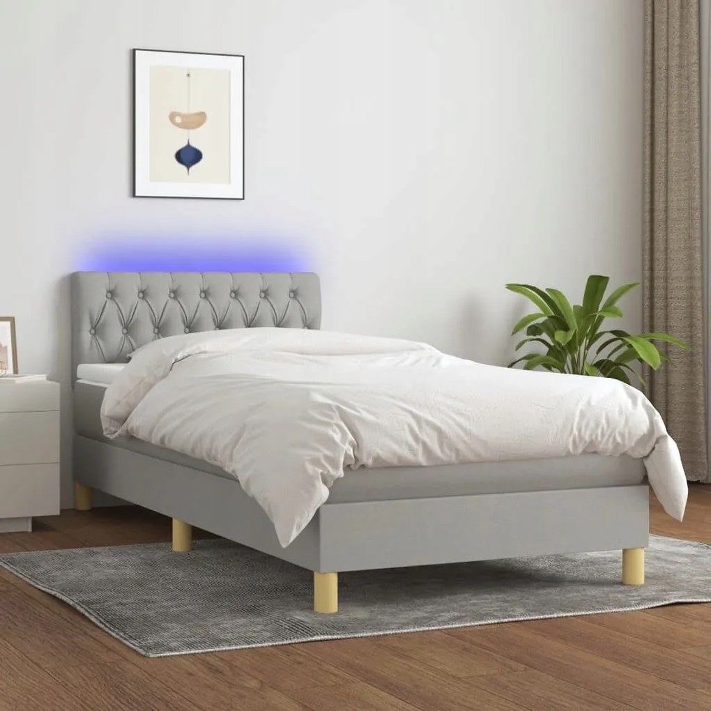 Box Spring Postel S Matrací A Led Textil Světle Šedá Prošívaný design 90