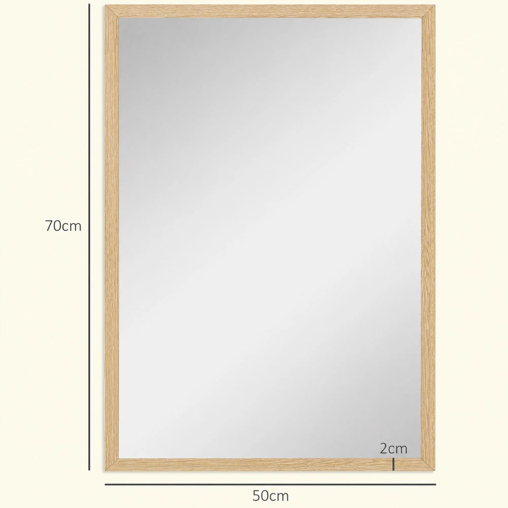 HOMCOM Nástěnné zrcadlo 50 x 70 cm Dekorativní zrcadlo se 4 háčky, obdélníkové zrcadlo do ložnice, koupelny