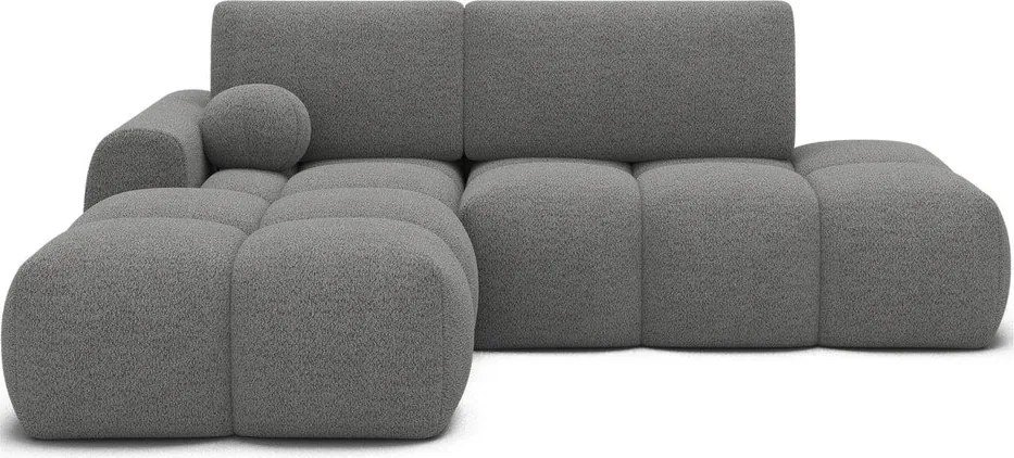 Šedá rozkládací/s úložným prostorem rohová pohovka z textilie bouclé (levý roh/s lenoškou) Vittario – ELTAP