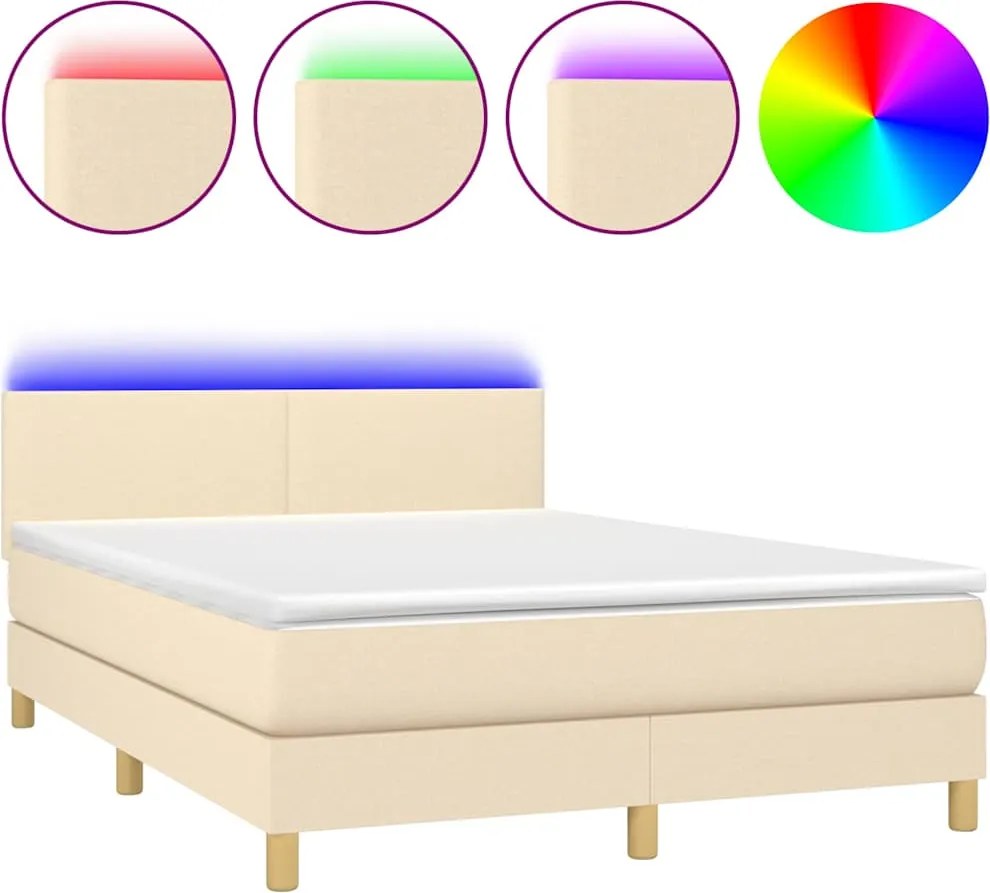 Box spring postel s matrací a LED krémová 140x190 cm textil 3133554