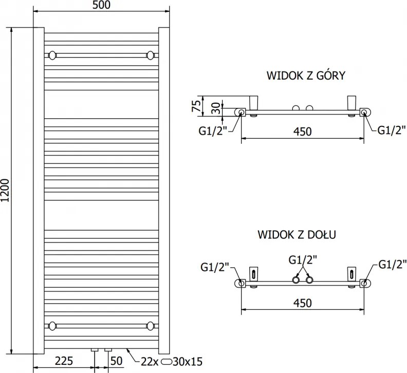 Mexen Hades, elektrické topné těleso 1200 x 500 mm, 600 W, antracitová, W104-1200-500-2600-66