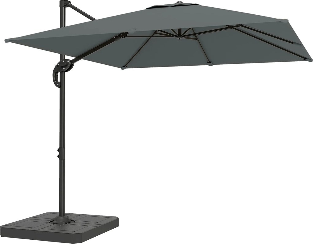 Outsunny hliníkový boční slunečník Ø244 cm s klikou, náplňovými zátěžemi, voděodolný, otočný 360°, nastavitelný – tmavě šedý | Aosom