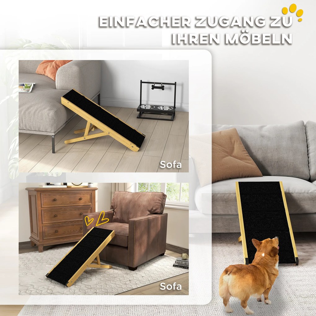 PawHut Skládací rampa pro psy, výškově nastavitelná rampa pro domácí mazlíčky, protiskluzová pomůcka pro malé a střední psy do 15 kg, 83,5 x 35 x 47,…